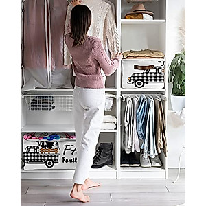 Storage Baskets for Shelves, Foldable Rectangle Storage Baskets, Farm Family Farm Storage Containers for Organizing Dorm Closet Room(15” x 11” x 9.5”)