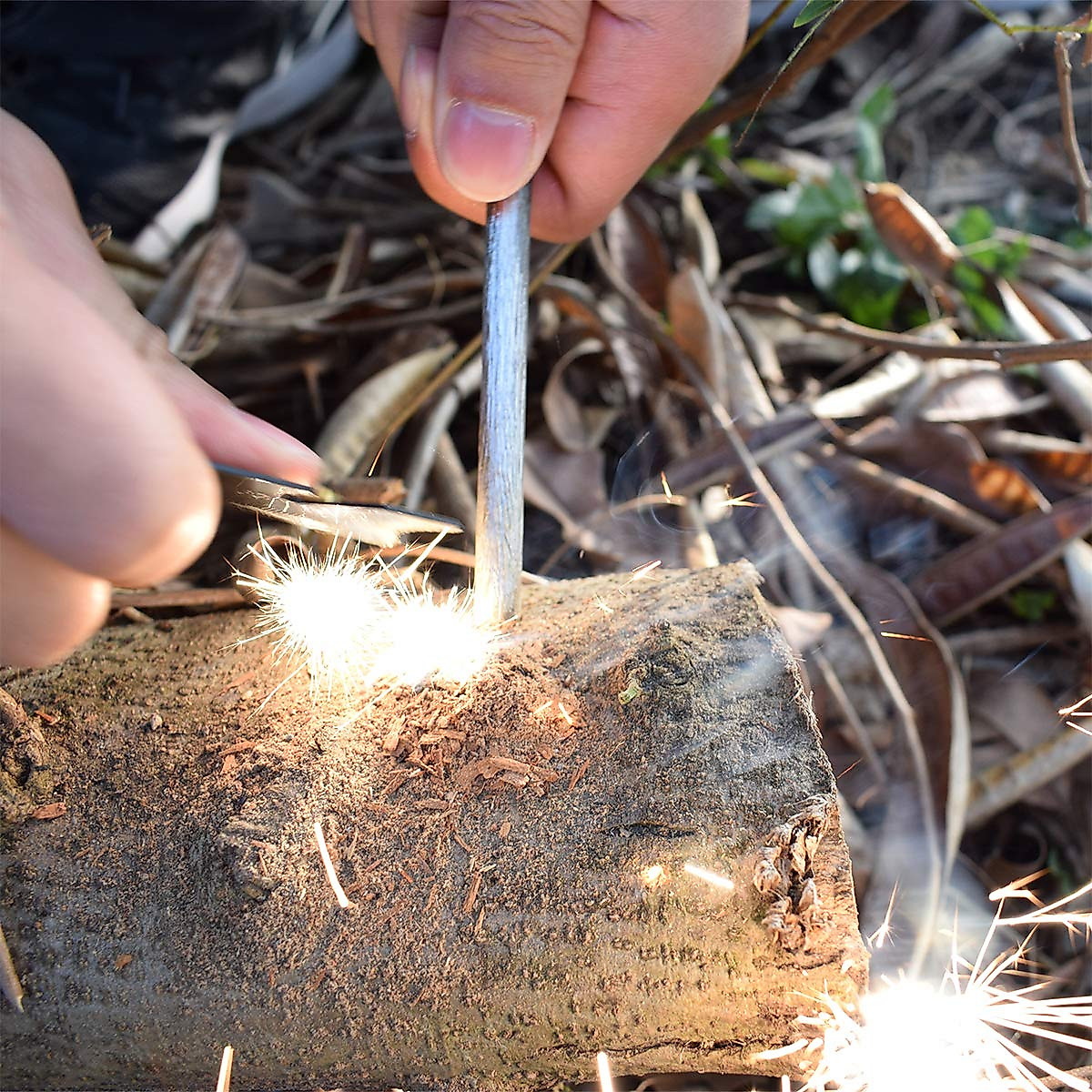 makstore Fire Starter 1/2"x5" Flint Steel Ferro Rod Survival kit with Multitool Fire Striker and Paracord for Camping, Hiking, Backpacking (Army Green)