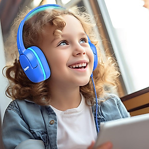 Jimonyer Kids Headphones for School, 3.5mm Jack Wired Headphones for Kids with Safe Volume Limiter, HD Stereo Sound On-Ear Girls Boys Toddler Headphones for Tablet, iPad, Kindle(Blue)