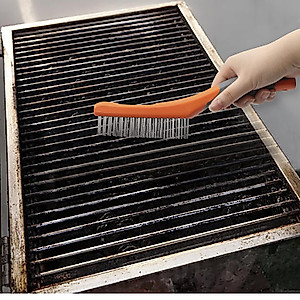 Wire Brush Set,Heavy Duty Carbon Steel and Stainless Steel Wire Scratch Brush for Cleaning Rust with 10" Curved Plastic Handle,2 PCs