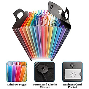 2Pack 13 Pockets Expanding File Folder with Handle, A4 Letter Size Portable Accordian File Organizer, Document Folder with Handle for School, Office, Home - Black