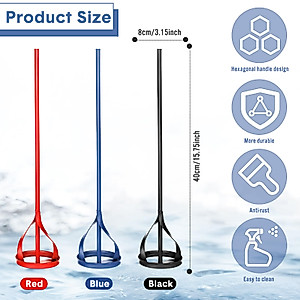 Therwen 3 Pieces Paint Stirrer for Drill for 1 to 5 Gallon Buckets Fits Standard Drills Easy to Clean Paint Mixer for Drill Cement Mixing Paddle for Drill Mortar Mud Grout (Red,Blue,Black)