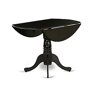 East West Furniture DMEL3-ABK-35 3 Piece Dinette Set for Small Spaces Contains a Round Dining Table with Dropleaf and 2 Doeskin Linen Fabric Parsons Dining Chairs, 42x42 Inch, Wirebrushed Black