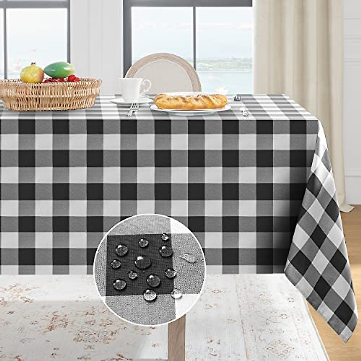 Softalker Gingham Checkered Rectangle Tablecloth - Waterproof Buffalo Plaid Table Cloth Stain Resistant Washable Polyester Table Cover for Holiday/Dining/Party - Black and White, 60 x 84 Inch