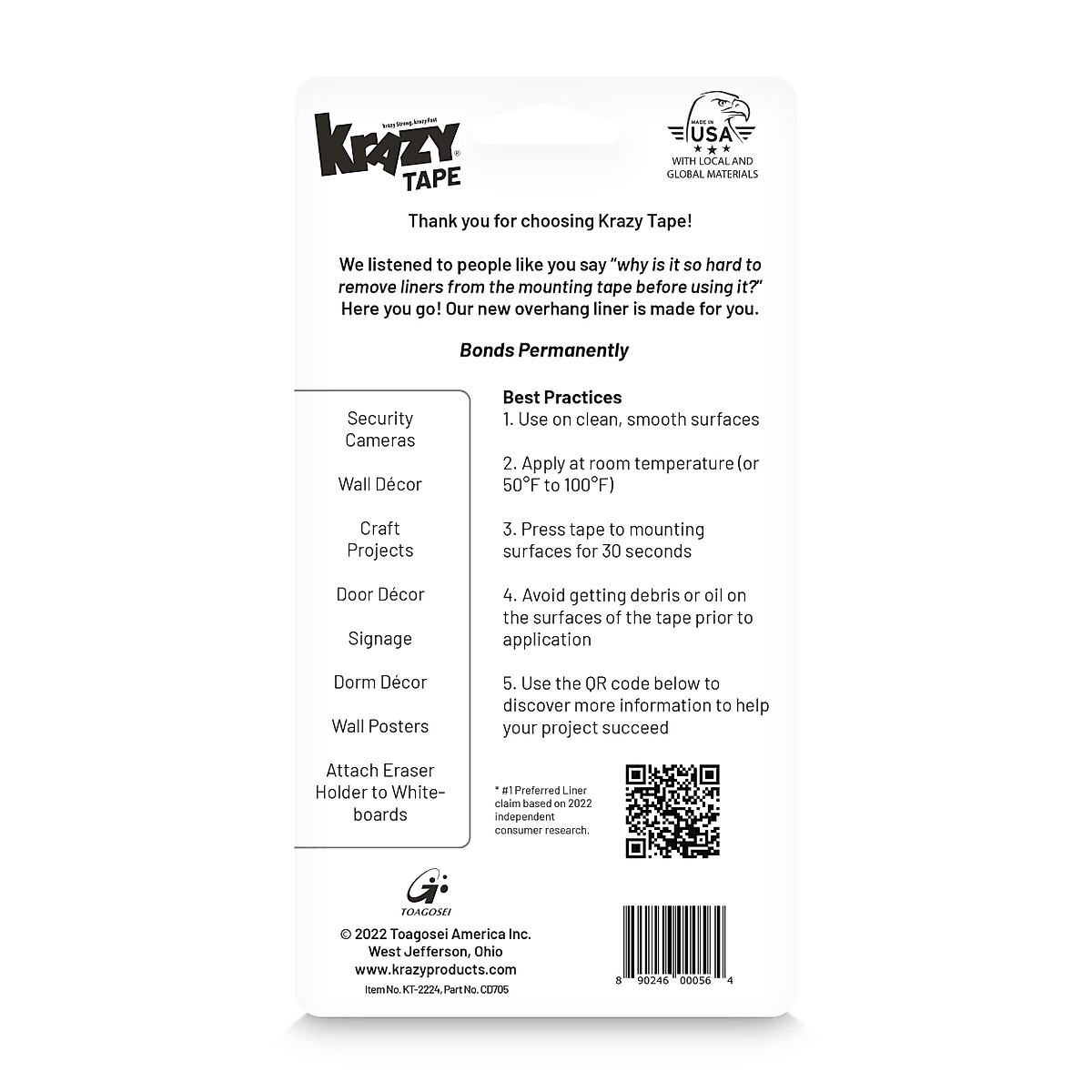 Krazy Tape Clear Double Sided Mounting Tape, 2 Sided Tape, 1" x 2" Clear Adhesive Strips (Pack of 24 Pre-Cut Pieces)