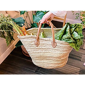 French Market Basket Bag | Handmade Moroccan Seagrass Baskets - Small (14x7) | Wicker Basket for Beach, Laundry, Toy, Blanket, Storage, Baby, or Picnic