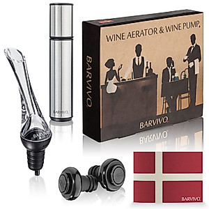 Barvivo Red Wine Aerator and Wine Saver Pump with 2 Vacuum Bottle Stoppers - Preserver For Your Wine - Ultimate Gift Idea as Valentines Day Gifts - Wine Vacuum Pump for Enhanced Taste of Wine