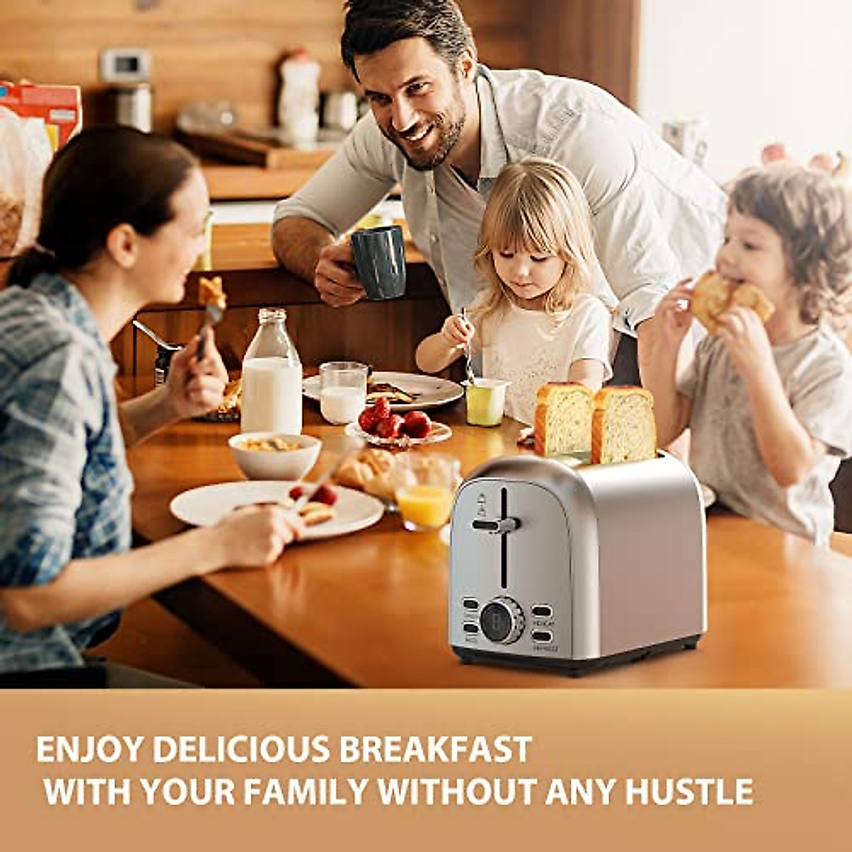 Toaster 2 Slice, Extra Wide Slot Bread Toaster with 7 Shade Settings & Removable Crumb Tray, Stainless Steel 2 Slice Toaster with Bagel Defrost Reheat Cancel Function and LED Display 850W 120V