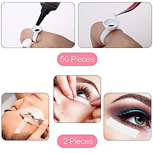 Honoson Eyelash Extension Supplies, USB Air Conditioning Blower, 2 Straight and Curved Tweezers,100 Disposable Mascara, 50 Glue Ring Holder, 2 Tapes, 10 Pairs Under Eye Gel Pads (Pink)