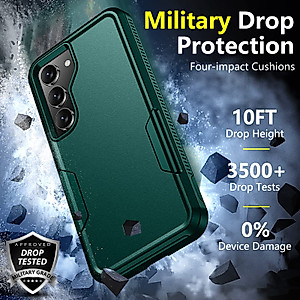 SPIDERCASE for Samsung Galaxy S23 Plus Case, [10 FT Military Grade Drop Protection], with 2 Pack [Tempered Glass Screen Protector + Camera Lens Protector] Heavy Duty Shockproof Case, Dark Green