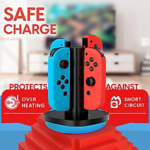 TALK WORKS Joy-Con Charger Dock For Nintendo Switch Gaming Controllers - 4-Remote Docking Charging Station,USB Compatible w/ Switch OLED (Black)