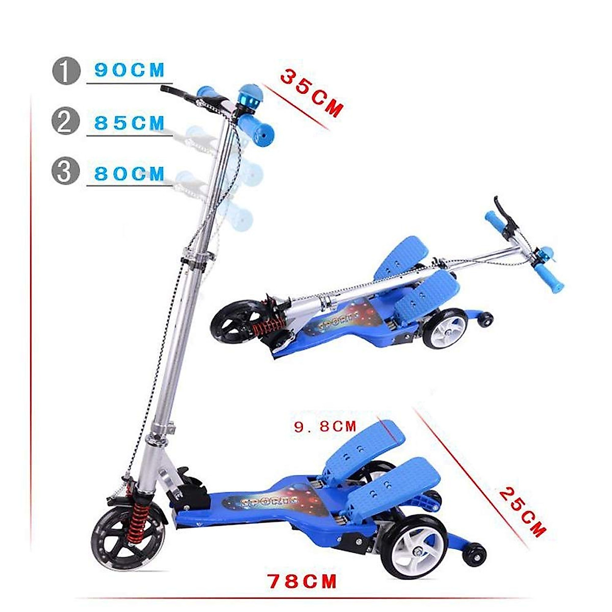 ygqtbc Three-Wheel Damping Double Pedal Scooter Children's Sports Scooter Emissions Kick Scooter for Kids 3 Wheel Scooter for Toddlers Girls & (Color : Pink)