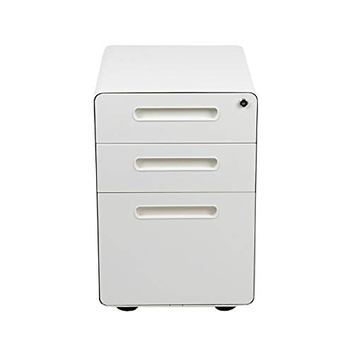 Flash Furniture Wren Ergonomic 3-Drawer Mobile Locking Filing Cabinet with Anti-Tilt Mechanism and Hanging Drawer for Legal & Letter Files, White