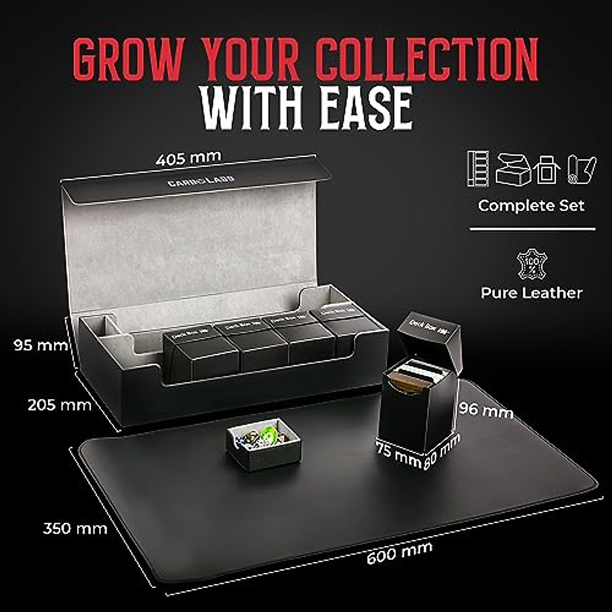 Premium Trading Card Game Deck Storage Box with 5 Deck Box, 1 Playmat, 10 Dividers, Holds 1200+ Cards, Tcg/Mtg Deck Box/YugiOh Deck Box/Pokemon Deck Box/Baseball Card Storage, PU Leather (Black)
