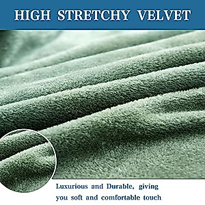 TVPFM Stretch Sofa Slipcover, Velvet Plush Washable Sofa Cover Soft Stretch Furniture Protector Sofa Slipcover for Pets Cat Dog-Blue-4 Seater