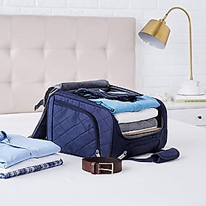 Amazon Basics Underseat Carry-On Rolling Travel Luggage Bag, 14 Inches, Navy Blue Quilted