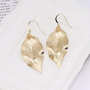 Bohemian 18K Gold Leaves Leaf Chandelier Lightweight long Dangle Drop Statement Earrings for Women(Small Leaf - Gold)