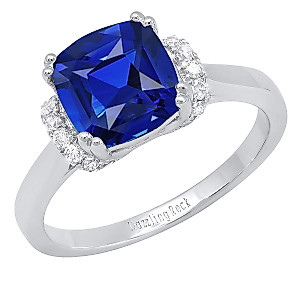 Dazzlingrock Collection 14K 8 MM Cushion Lab Created Blue Sapphire And Round Diamond Women Ring, White Gold, Size 8