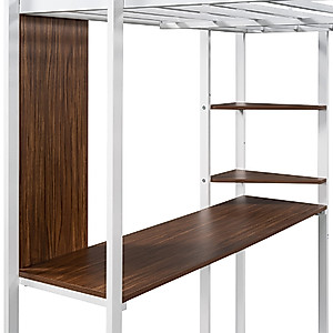 Full Size Metal Loft Bed with Shelves and one Desk, Multifunctional Loft Bed Frame for Teens/Adults (White, Full)