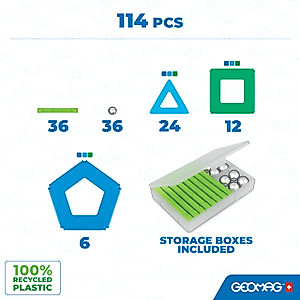 Geomag Classic Panels 114-pc Magnetic Construction Set for Kids Ages 5 and Up | Swiss-Made STEM Educational Toy Made from 100% Recycled Plastic | Screen-Free Activity