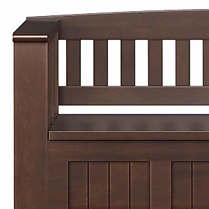 SIMPLIHOME Acadian Solid Wood 48 Inch Wide Transitional Entryway Storage Bench with Shelf in Brunette Brown, for The Living Room, Entryway and Family Room