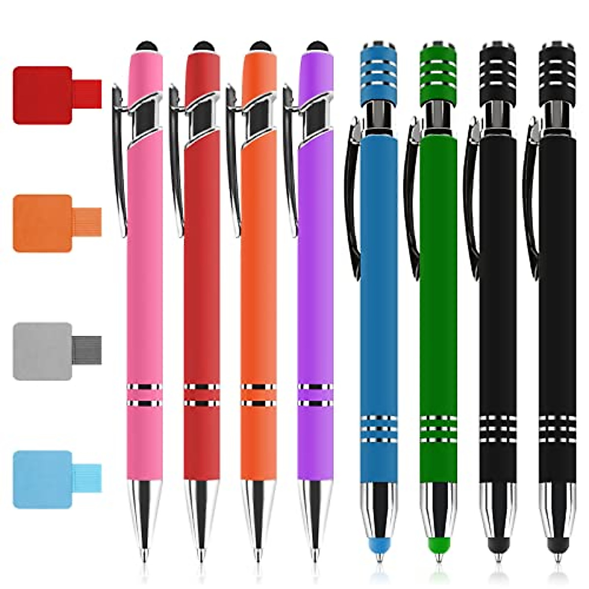 Discring 8 PCS Ballpoint Pen & 4 Pen Clips - High Precision Colorful Metallic Ballpoint Pen with Anti-Scratch Stylus Tip