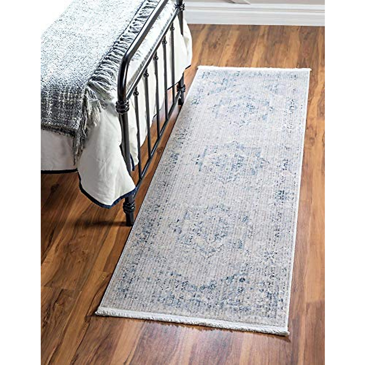 Unique Loom Noble Collection Country, Traditional, Distressed, Vintage, Geometric, Border, Medallion Area Rug, 2' 7" x 9' 11", Blue/Beige