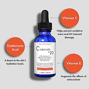 serumtologie C Serum 22 – Pure Vitamin C Serum for Face with Hyaluronic Acid & Ferulic Acid | Potent Anti-Aging Serum for Dark Spots, Fine Lines and Wrinkles | Brightening Serum - 1.15 Fl Oz