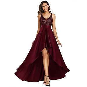 Ever-Pretty Women's V Neck A-line High-Low Party Dress Long Evening Dress Burgundy US4