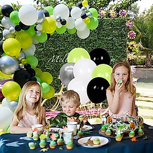 Balloon Garland Kit Green Silver Black, 130pcs Green and White Balloon Garland Arch Kit for Wedding Birthday Baby Shower Tropical Theme Jungle Party Decorations