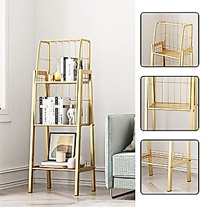 DOORXIFO Modern Gold Bookcase Freestanding,Heavy Duty Metal Gold Bookshelves Organizer for Bedroom Home Office,Gold Storage Rack Book Rack.
