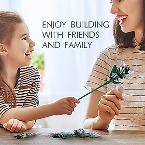 KIYOJIN Rose Flower Bouquet Building Set,Botanical Collection Rainbow Artificial Plant Compatible with Lego Gift for Adult Home Decor(Black 120pcs)