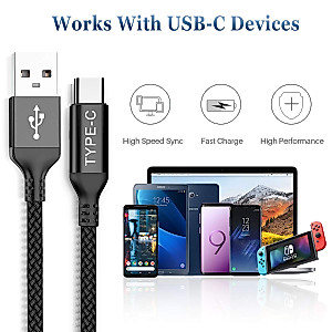 Elebase USB Type C Charger Cable 3 Pack 1.5/3.3/6.6FT,Charging Cord for Samsung Galaxy A02s A03s,A12 A13,A21 A22 A23,A31 A32 A33,A41 A42,A52 A52s A53 A54,A71 A72 A73,Note 10 20,S21 S22 S23 S24