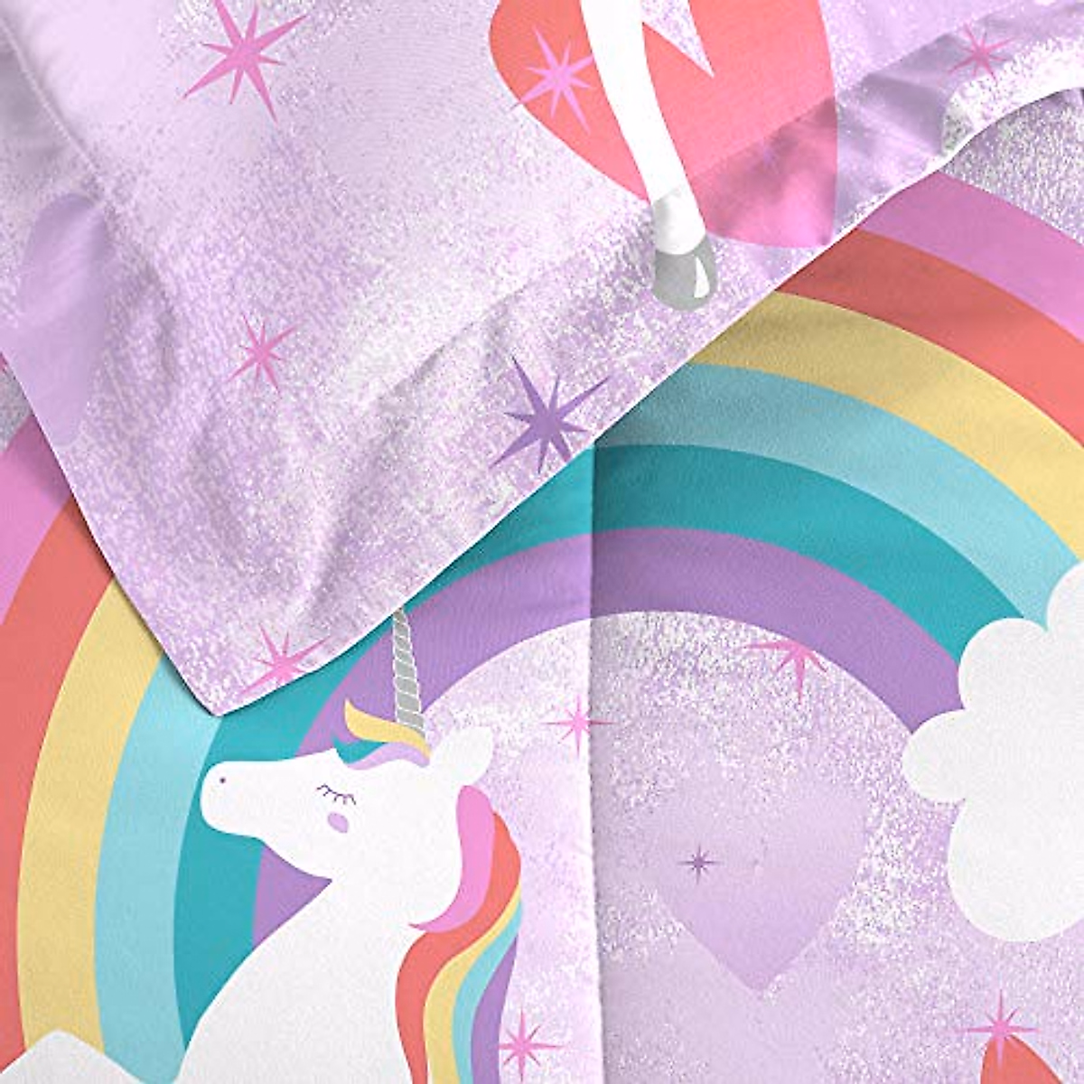 dream FACTORY Kids 5-Piece Complete Set Easy-Wash Super Soft Microfiber Comforter Bedding, Twin, Purple Unicorn Rainbow