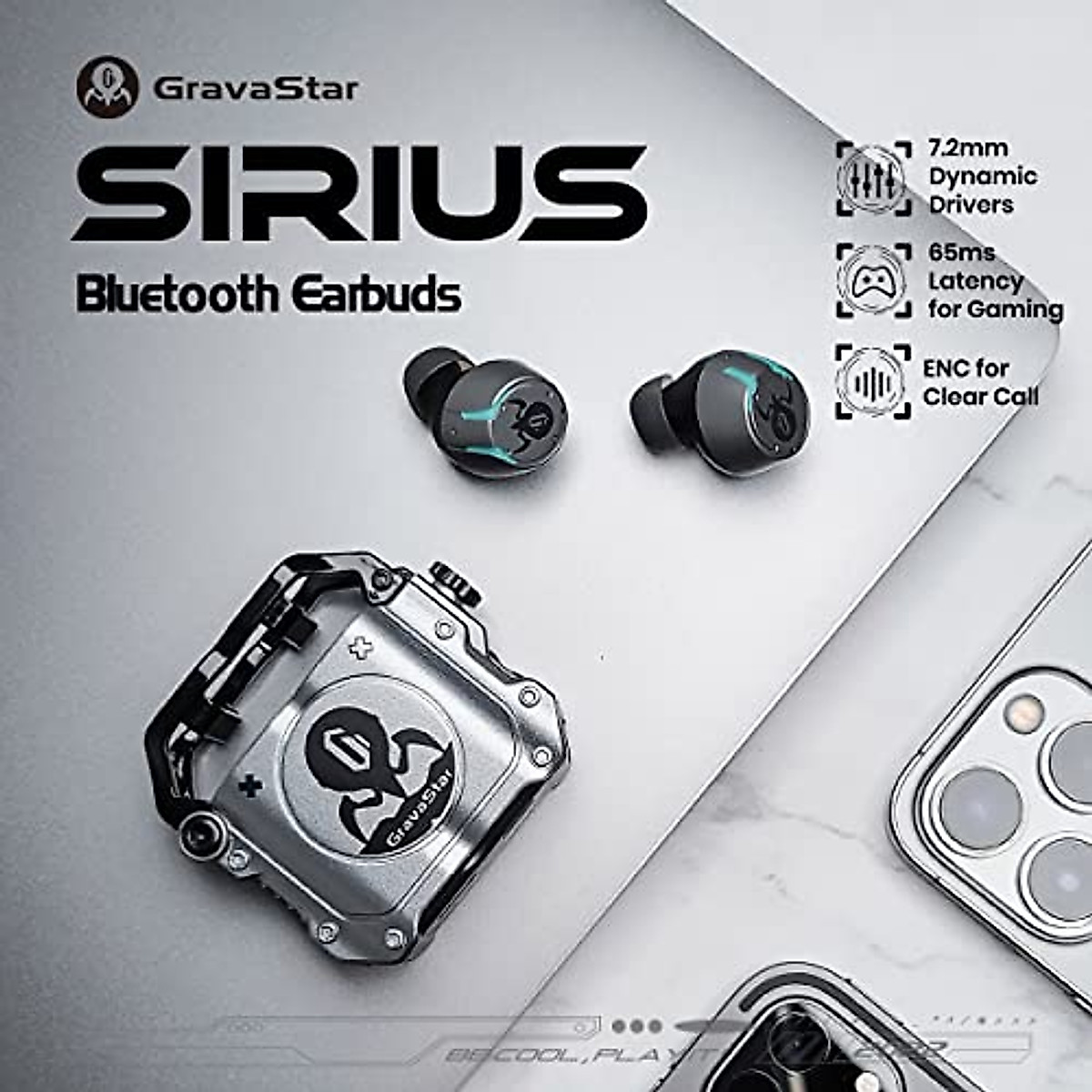 Gravastar Sirius Wireless Earbuds Bluetooth Knowles Balanced Armatures and 7.2 mm Dynamic Drivers Music Reproducing Vividly Deep Bass 3D Stereo, Headphones for iPhone/Android(Space Gray)