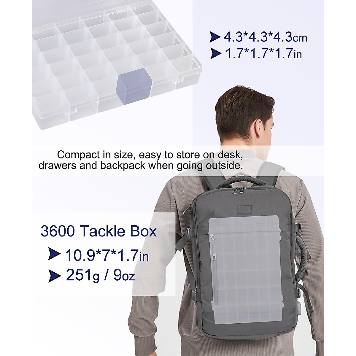 Eujqo 8 PCS 36 Grids Bead Organizer Box Plastic Box Clear Box Organizer 3600 Tackle Box Organizer Bead Containers Plastic Organizer Compartment Organizer Box Jewelry Earring Organizer (8 Pcs)