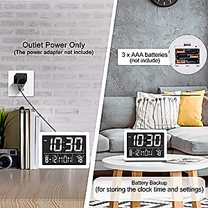 Amgico Digital Alarm Clock with Snooze, Small Clock/Table Clock, 6.3" LED Digital Calendar, 12/24H, Adjustable Brightness/Volume, Desk Clock for Bedroom, Living Room, Office - White