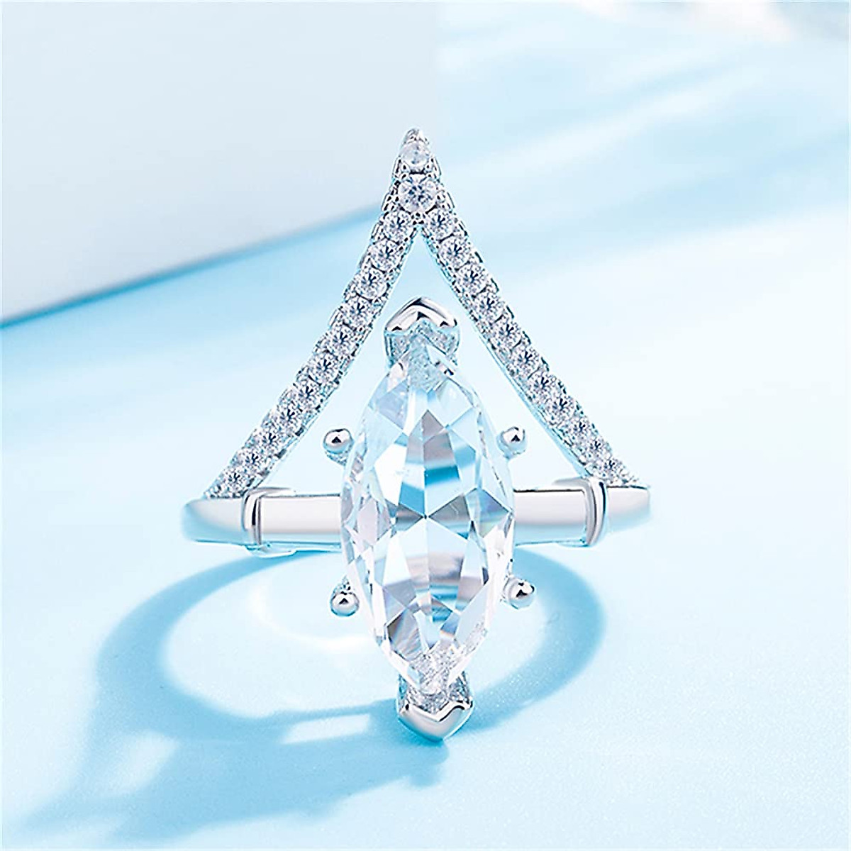 WDIYIEETN 925 Sterling Silver Rings Eye Shape Cubic Zirconia Promise Rings CZ Crystal Teardrop Shape Eternity Engagement Wedding Band Ring Size(6-11) (6)