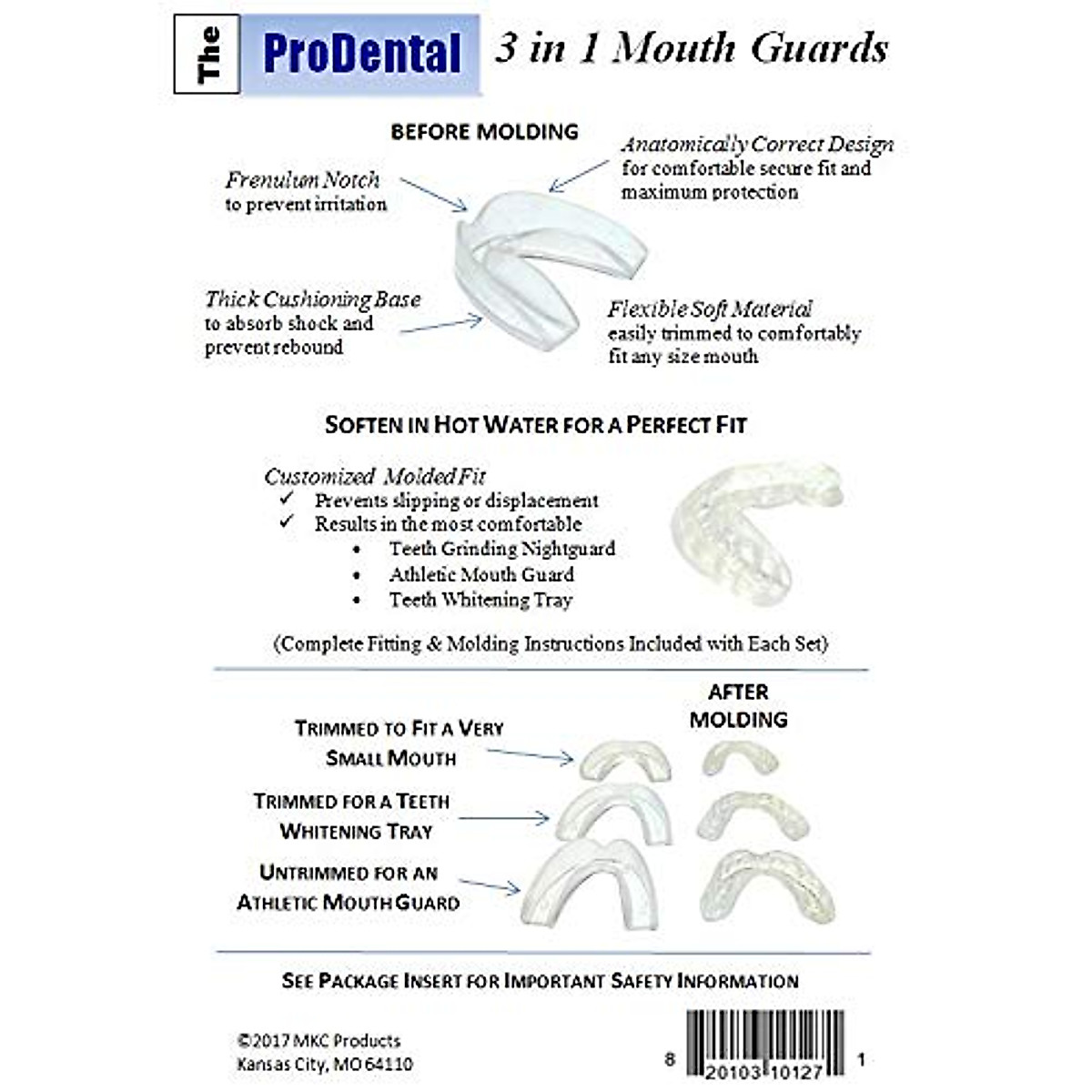 Professional Mouth Guard for Grinding Teeth - 6 Customizable Dental Guards - 2 Sizes, USA Made, BPA Free, Eliminate Bruxism, Teeth Clenching, Also for Sports & Teeth Whitening