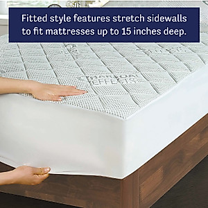 All-In-One Water-Resistant Charcoal Effects Odor Control and Cooling Fitted Mattress Pad, King, White