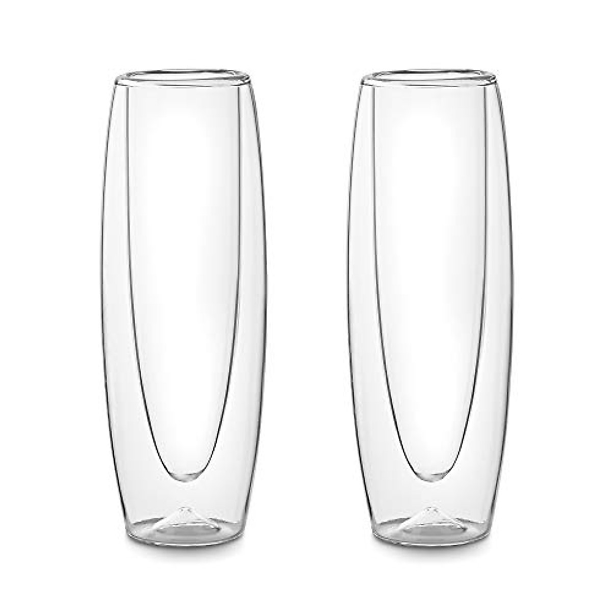 Outset Stemless Champagne Flutes Double Wall Glassware, Borosilicate Glass 2 Count (Pack of 1)