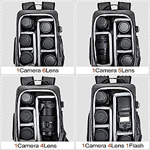 Golkcurx Camera Bag for DSLR/SLR Cameras，Camera Backpack Waterproof for Photographers Dark Grey S