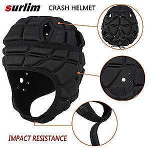 Surlim Rugby Soft Helmet Soccer Headgear Scrum Cap 7v7 Flag Football Headguard for Adult Large (Black)