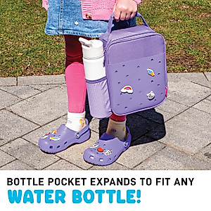 Fit & Fresh Charm Lunch Bag For Kids, Thermal Insulated Lunch Box For Kids Boys & Girls With Shoe Charm Slots For Personalization, School Lunch Box, Purple