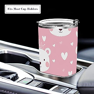 Cartoon Cute White Valentine Bear Stainless Steel water bottle with straw Leak-proof Lid and Straw travel coffee mug spill proof for Home, Office or Car cute straw tumbler 20 OZ