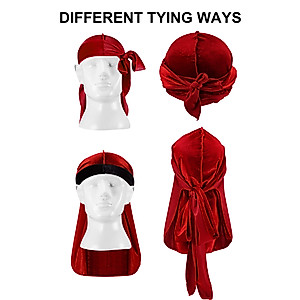8 Pieces Velvet Baby Durags Kids Durag Caps 360 Wave Wide Strap Headwraps Long Tail Turban Beanies for Boys Girls