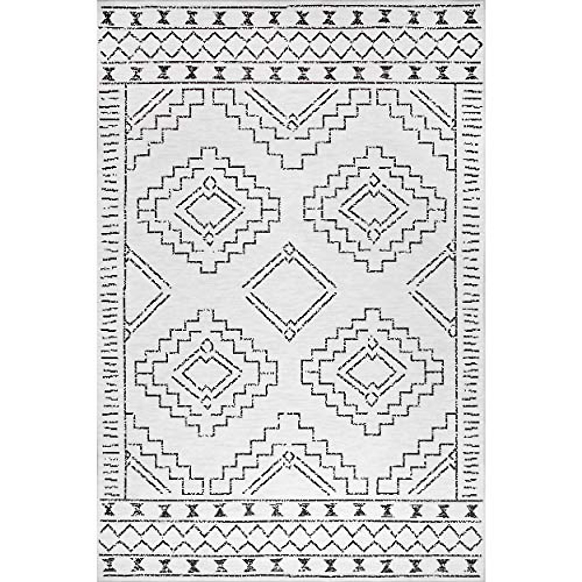 nuLOOM Noa Machine Washable Tribal Moroccan Area Rug, 5' x 8', Ivory