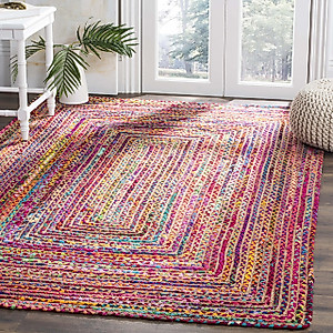 SAFAVIEH Cape Cod Collection 4' Square Red / Multi CAP202A Handmade Boho Braided Jute & Cotton Area Rug