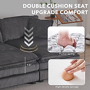 LuxyHoom 84.6" Sectional Sofa Couch, Loveseat Sofa Chaise Lounge, Modern Modular Convertible Couch, 2 Ottomans, 2 Pillows, Corduroy Upholstered Recliner for Living Room, Home Theatre, Apartment, Grey