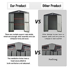 Outdoor Storage Shed, Waterproof Large Metal Garden Tool Shed with Double Lockable Door Latch & Air Vents, Outdoor Tool Storage House for Backyard Garden Patio Lawn, Black (6.5 x 4.2Ft)